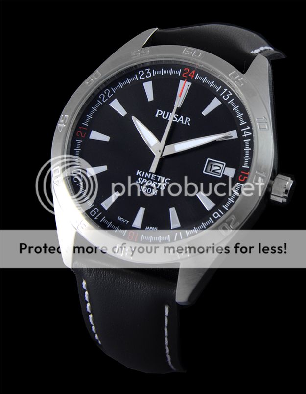 LATEST NEW BLACK LEATHER PULSAR by SEIKO KINETIC SPORTS WATCH PAR141X1